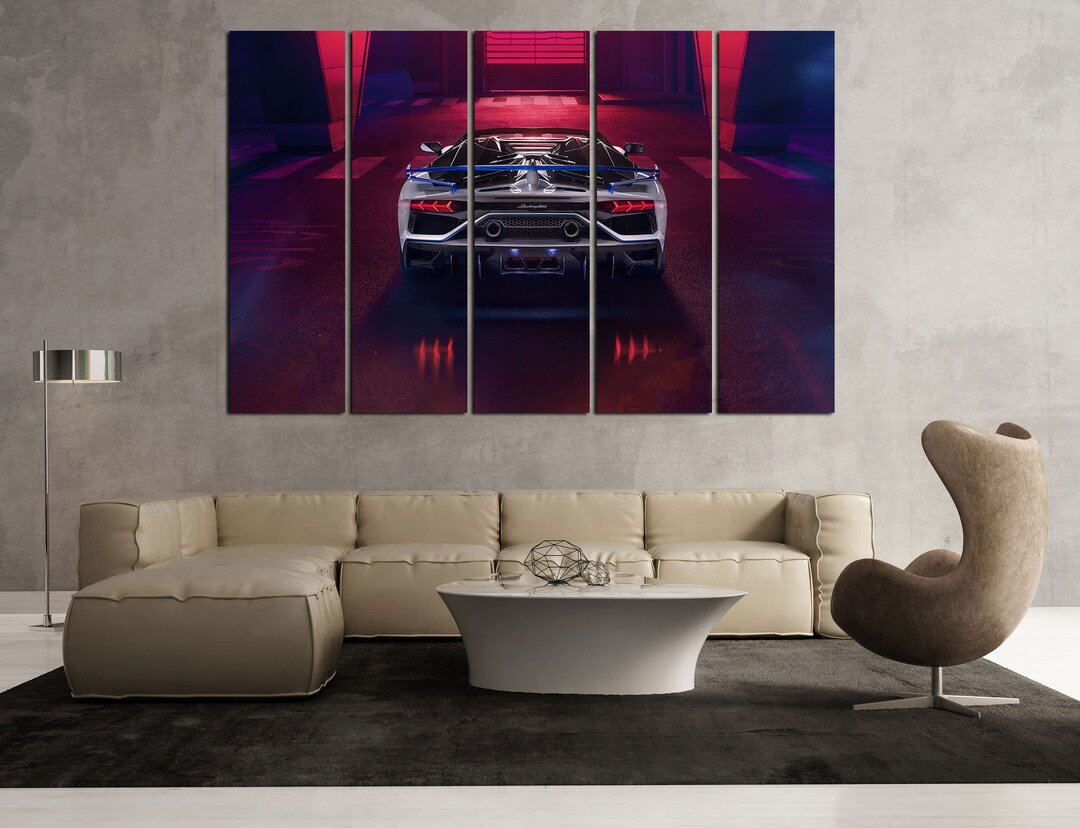 Lamborghini Aventador Wall Art SVJ Roadster Under Bright Neon Lights ...
