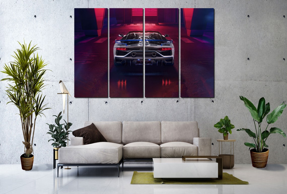 Lamborghini Aventador Wall Art SVJ Roadster Under Bright Neon Lights ...