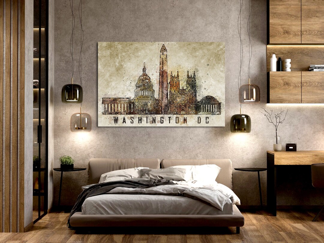 Washington Watercolor Wall Art Canvas, Washington Skyline Art Print ...