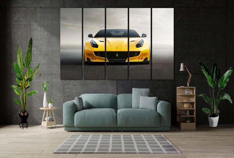 Beautiful Yellow Ferrari F12 on Large Canvas Set Popular - Etsy