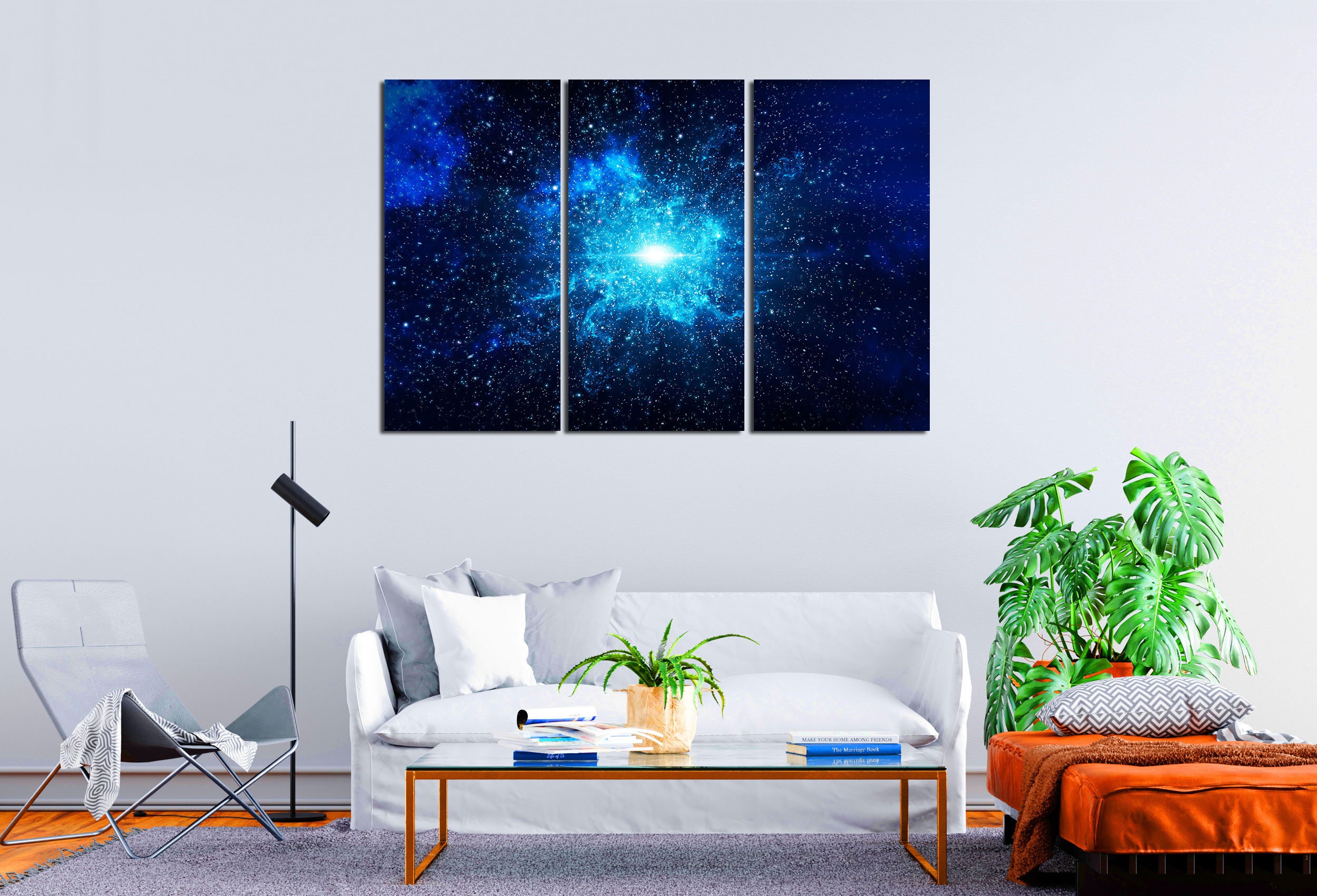 Bright Blue Star on Extra Large Panel Set Popular Space Wall Decor in ...