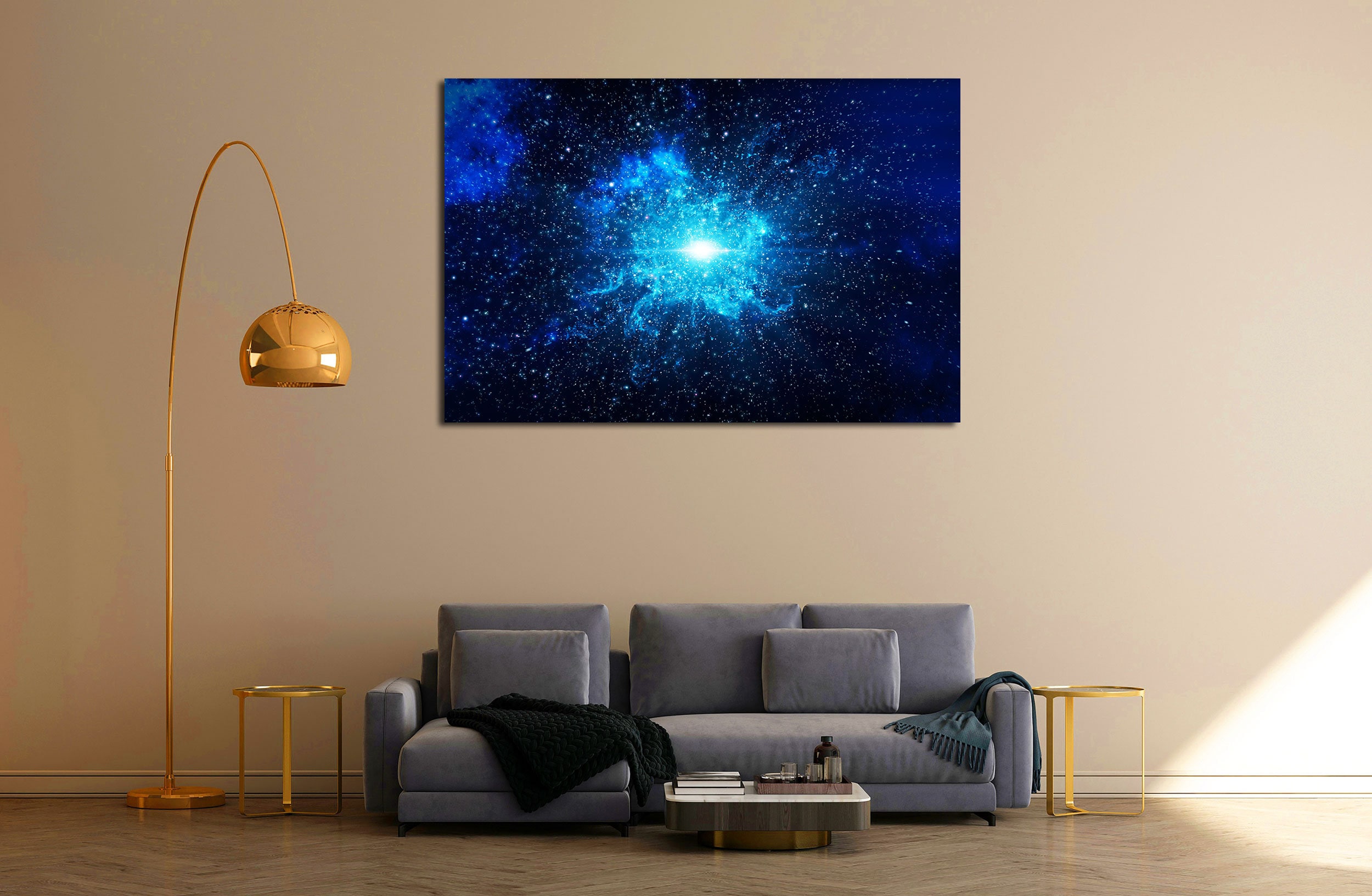 Bright Blue Star on Extra Large Panel Set Popular Space Wall Decor in ...