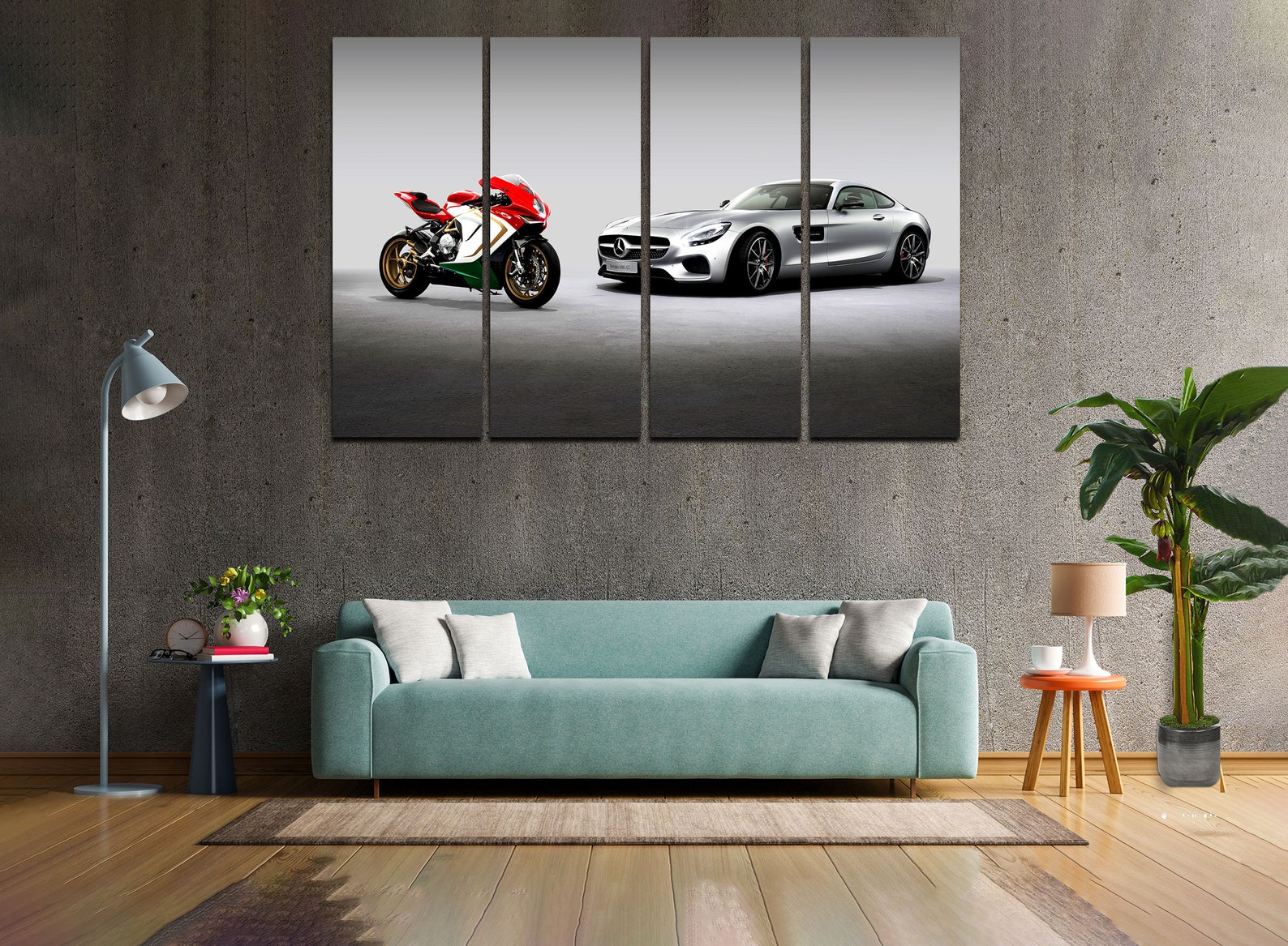 Fast Mercedes Benz AMG GT and Sportbike on Large Canvas Prints ...