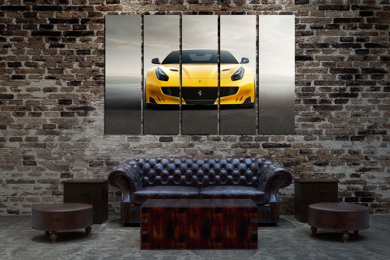 Beautiful Yellow Ferrari F12 on Large Canvas Set Popular - Etsy