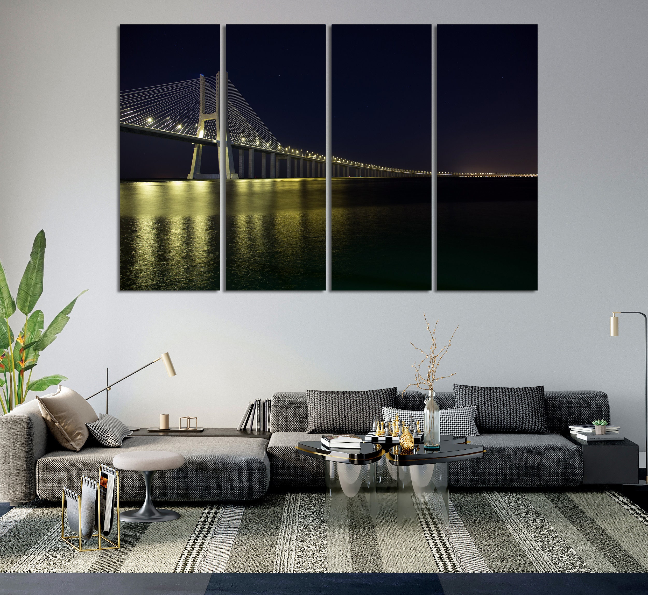 Lisbon Wall Art Canvas Set Vasco Da Gama Bridge Portugal Home Wall ...