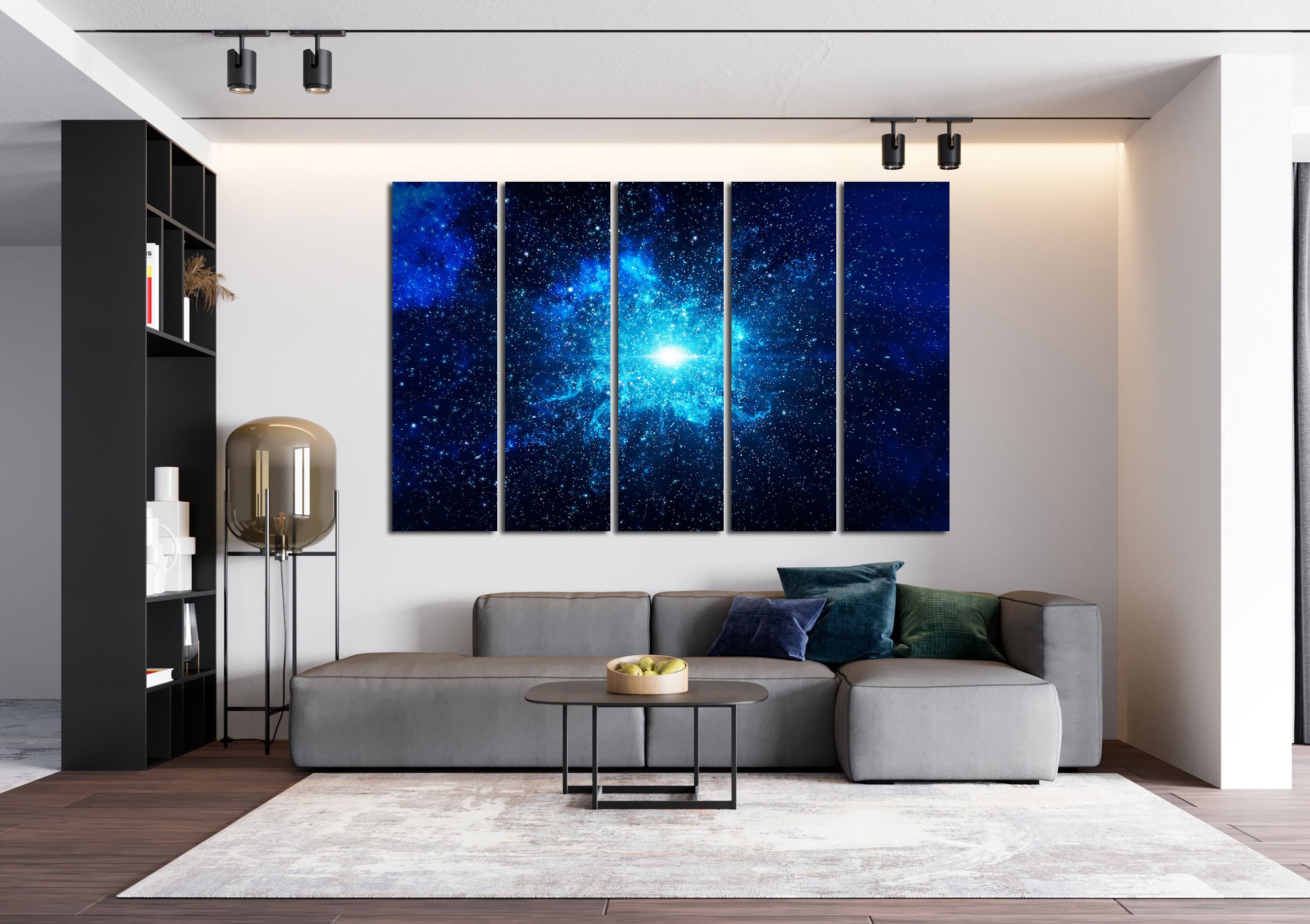 Bright Blue Star on Extra Large Panel Set Popular Space Wall Decor in ...