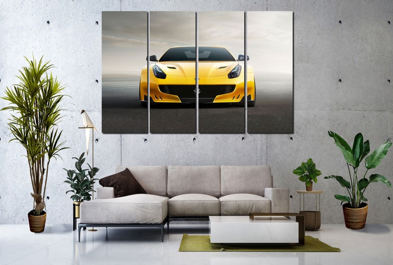 Beautiful Yellow Ferrari F12 on Large Canvas Set Popular Presents With ...