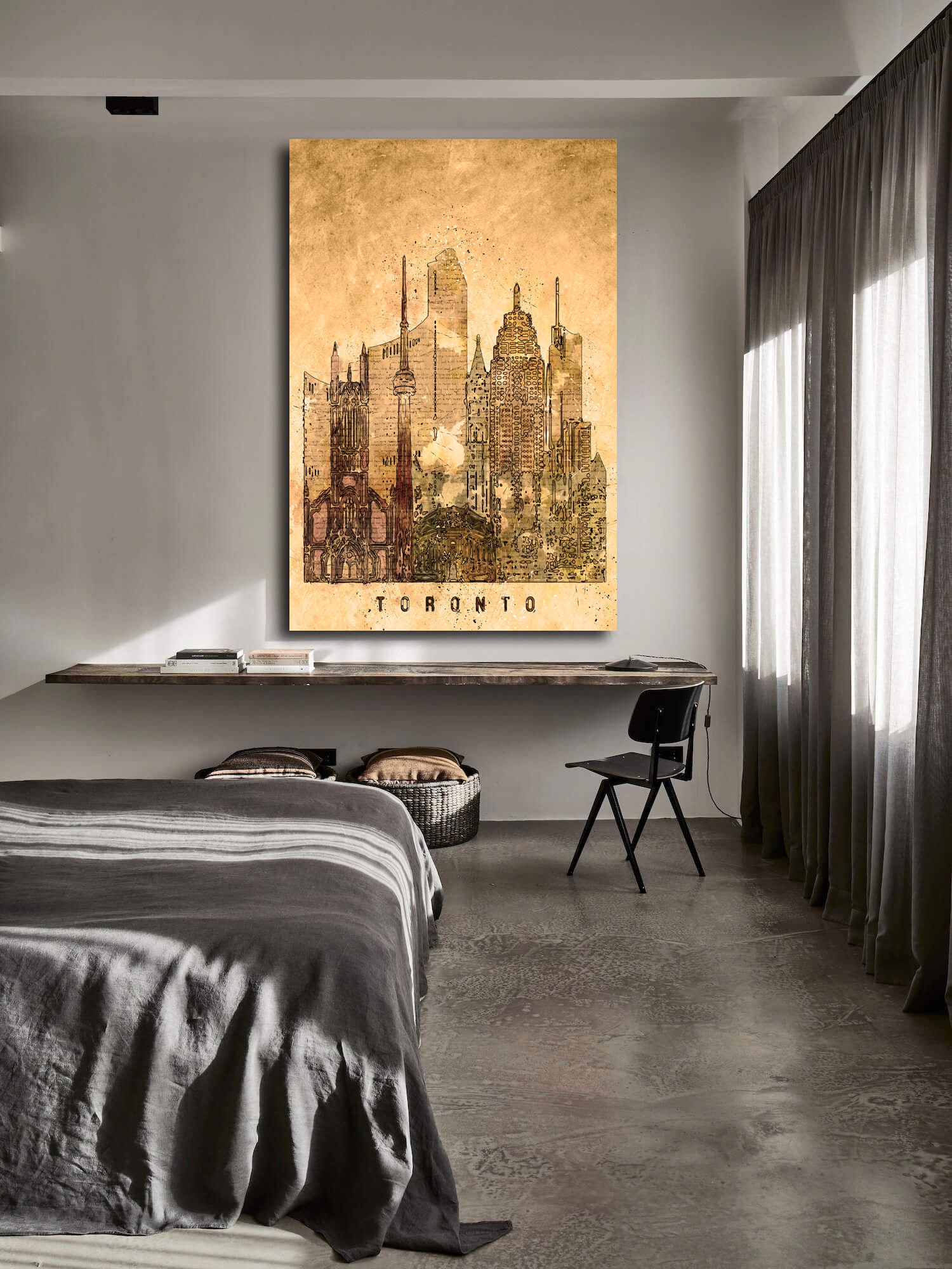 Toronto Skyline Watercolor Wall Art, Toronto Canada Canvas Art Prints ...
