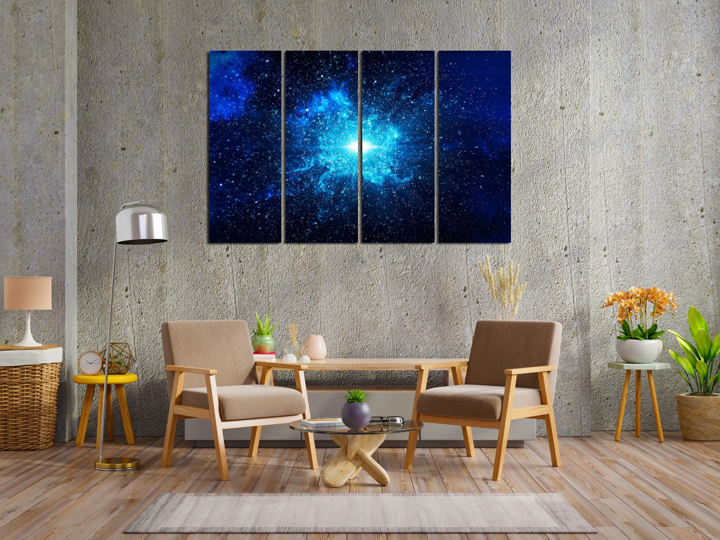 Bright Blue Star on Extra Large Panel Set Popular Space Wall Decor in ...