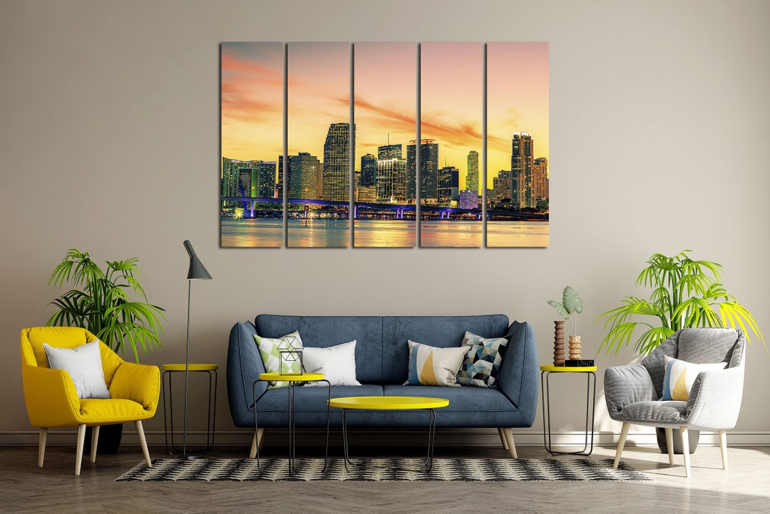 Summer Sunset in Miami Miami Downtown in Sunset on Canvas Prints ...