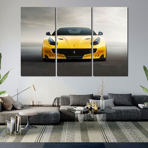Beautiful Yellow Ferrari F12 on Large Canvas Set Popular Presents With ...