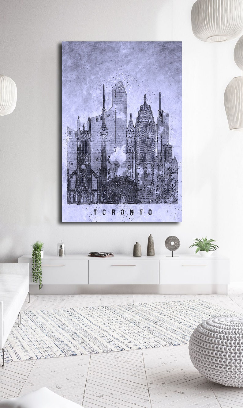 Toronto Skyline Watercolor Wall Art, Toronto Canada Canvas Art Prints ...