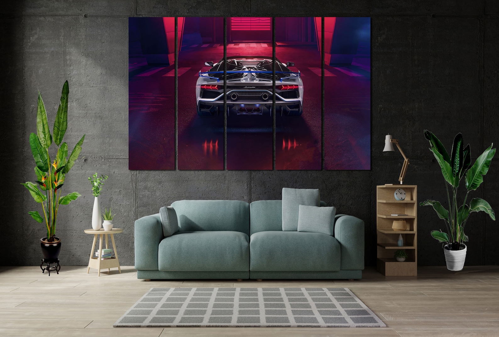 Lamborghini Aventador Wall Art SVJ Roadster Under Bright Neon Lights ...