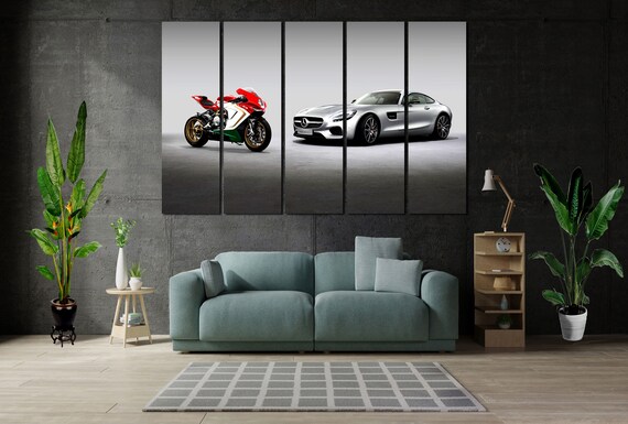Fast Mercedes Benz AMG GT and Sportbike on Large Canvas Prints - Etsy