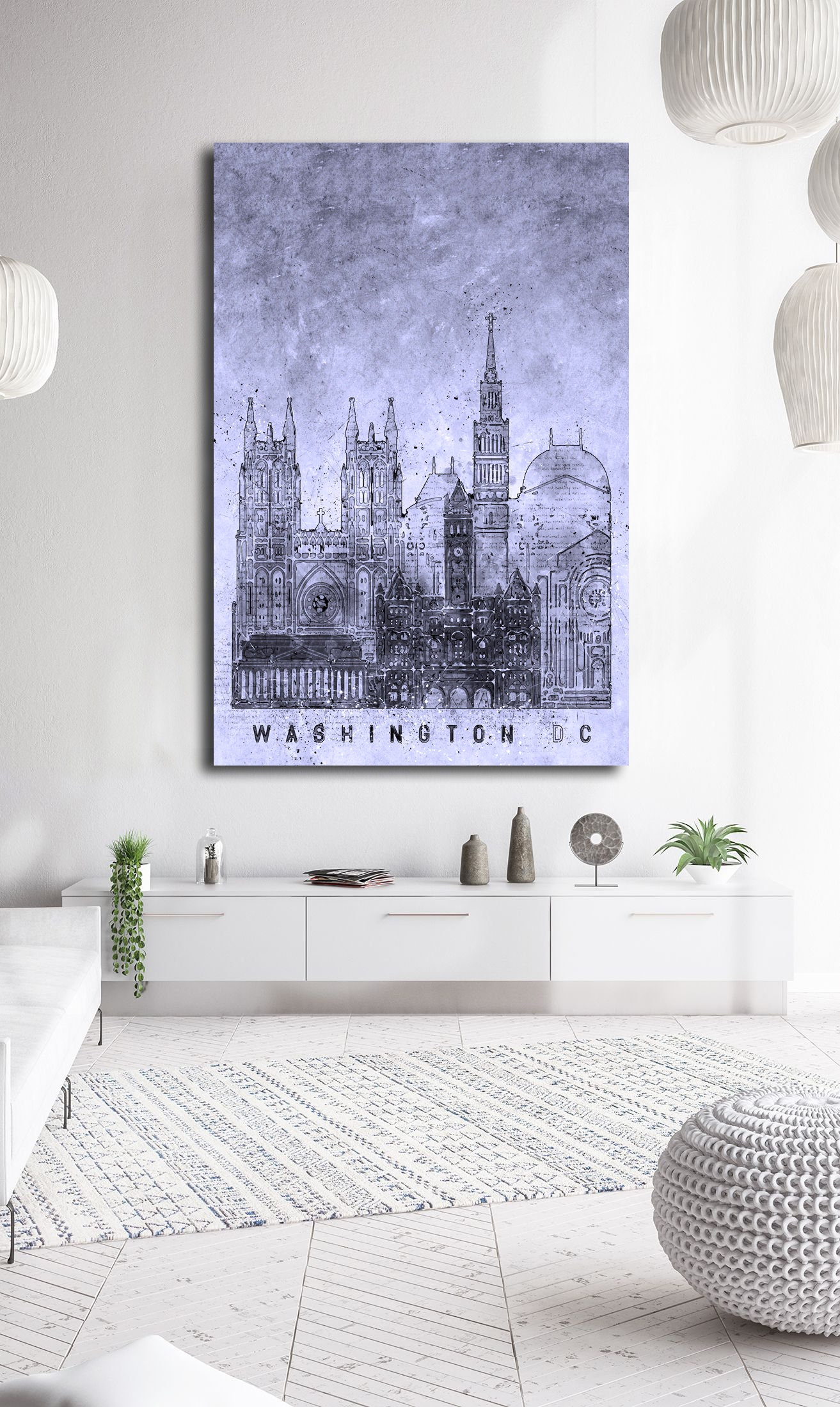 Washington Skyline Watercolor Wall Art Washington DC Canvas - Etsy