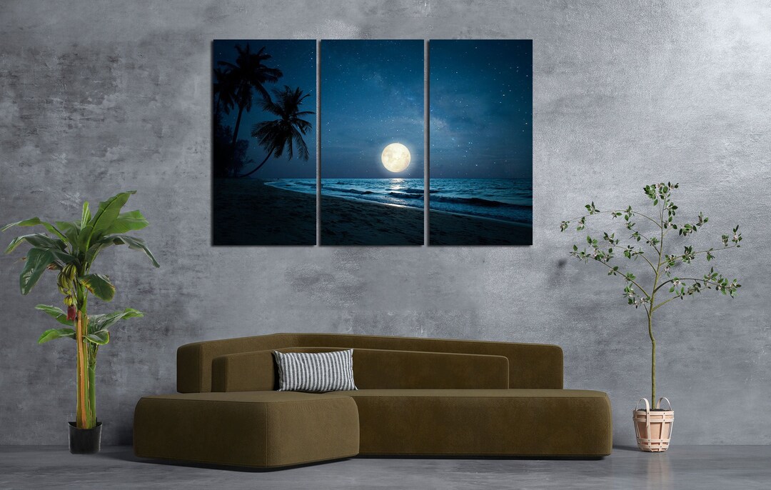 Beautiful Night Beach Flooded With Light From the Big Moon Tropical ...