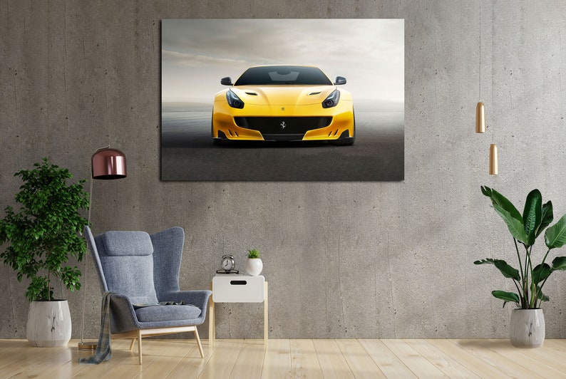 Beautiful Yellow Ferrari F12 on Large Canvas Set Popular - Etsy