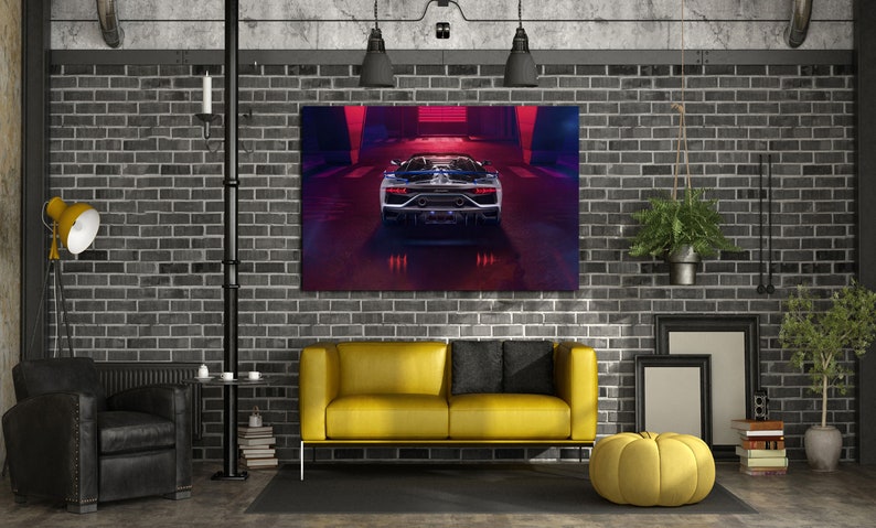 Lamborghini Aventador Wall Art SVJ Roadster Under Bright Neon Lights ...