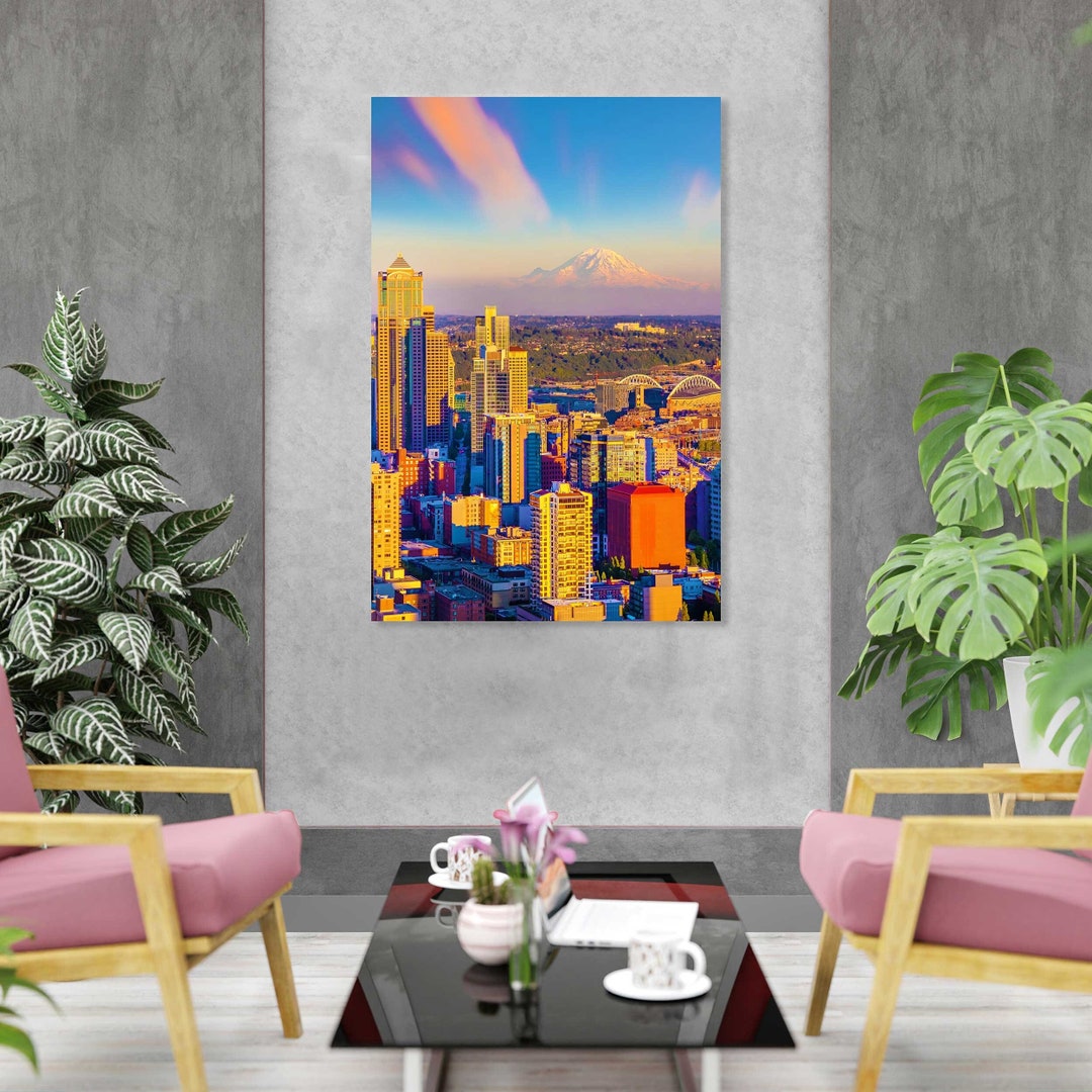 Seattle Cityscape Print Canvas, Seattle Vertical Art for Wall, Seattle ...