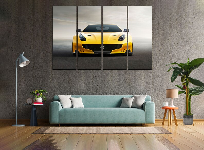 Beautiful Yellow Ferrari F12 on Large Canvas Set Popular - Etsy