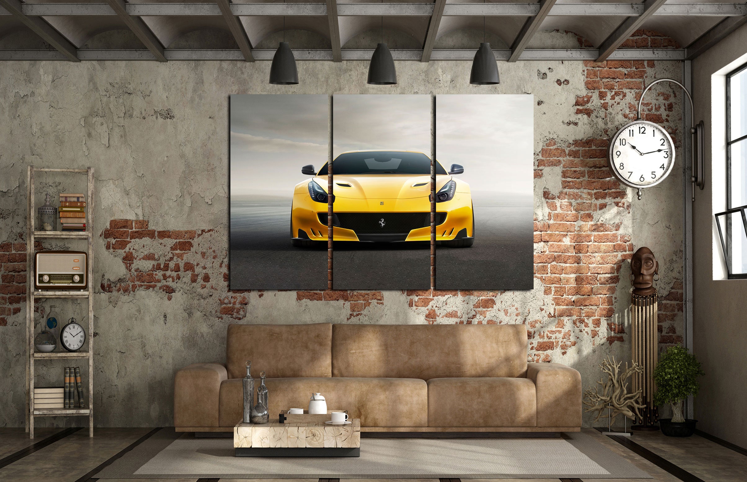 Beautiful Yellow Ferrari F12 on Large Canvas Set Popular Presents With ...