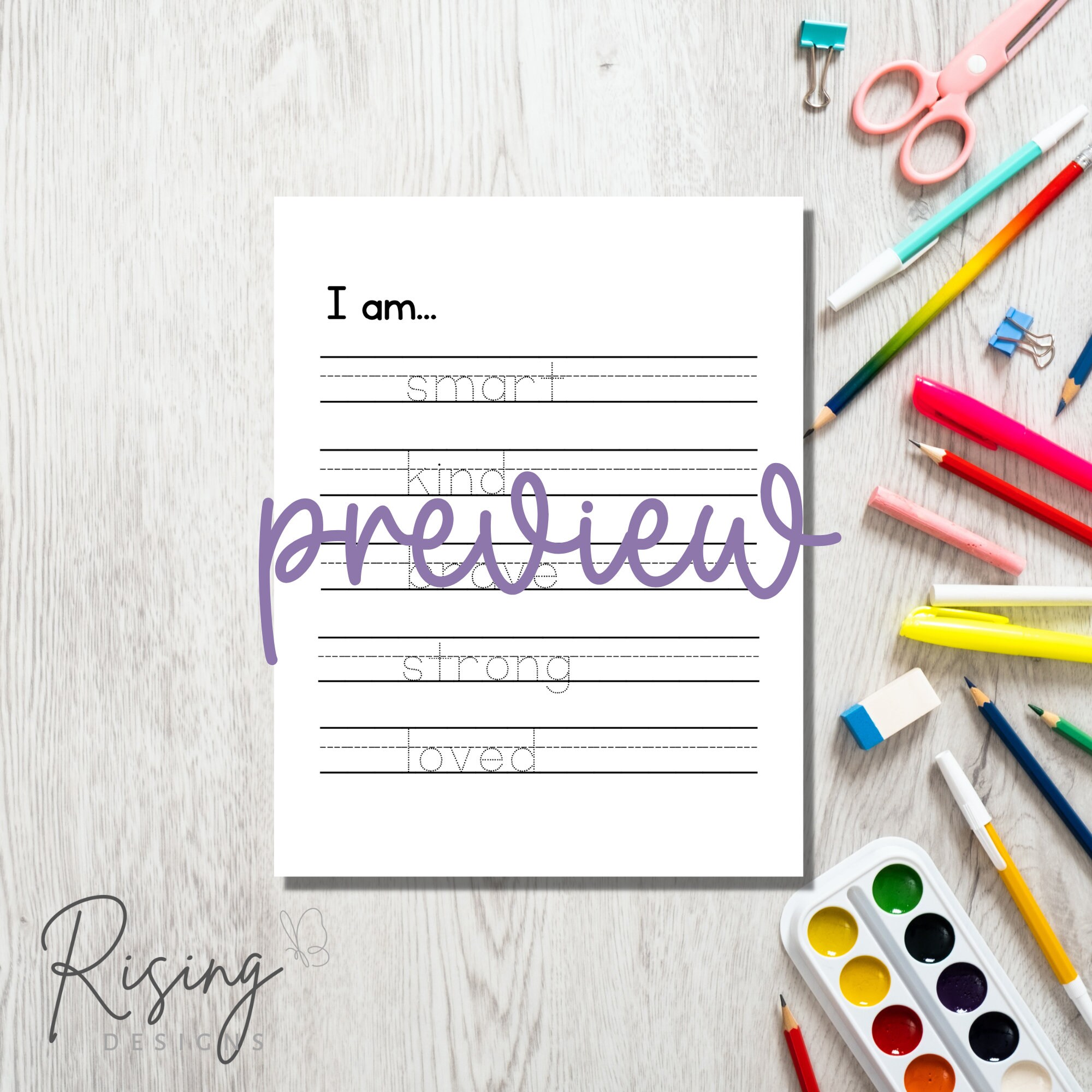 Printable Positive I Am Affirmation Tracing DIGITAL DOWNLOAD Kids ...