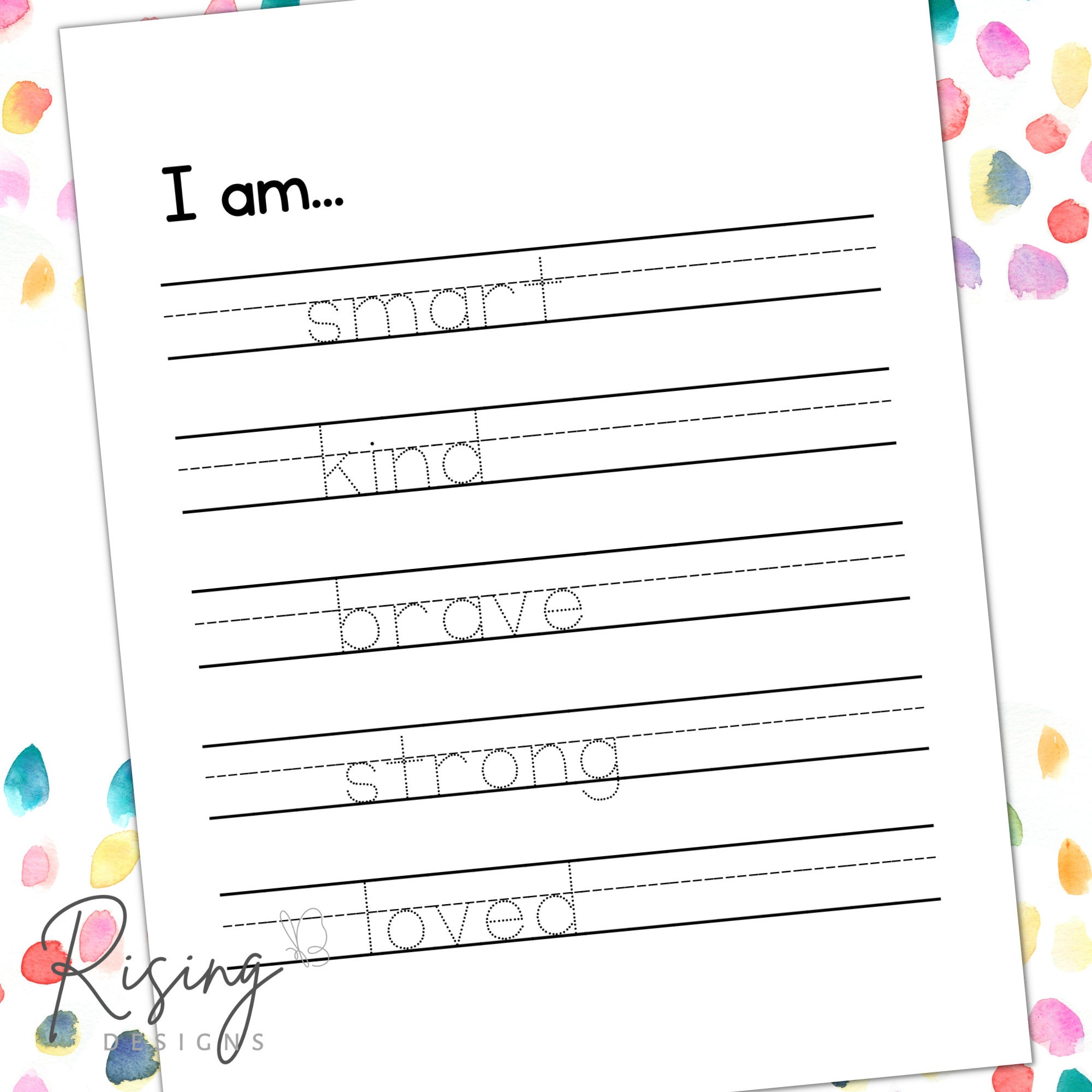 Printable Positive I Am Affirmation Tracing DIGITAL DOWNLOAD Kids ...