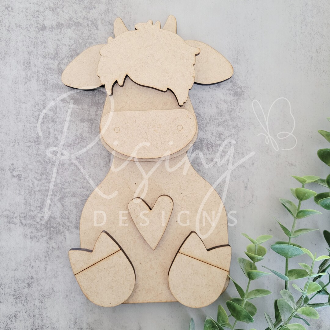 Wood Craft Kit Highland Cow Diy Unfinished Unassembled Free Standing ...
