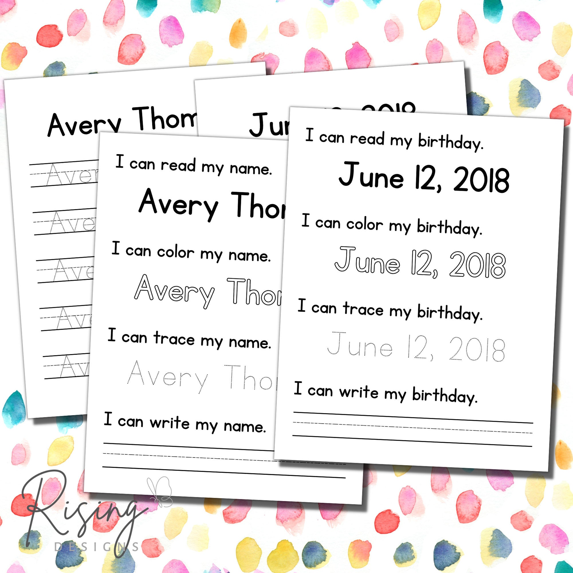 CUSTOM Printable Name Birthday Tracing Bundle DIGITAL - Etsy