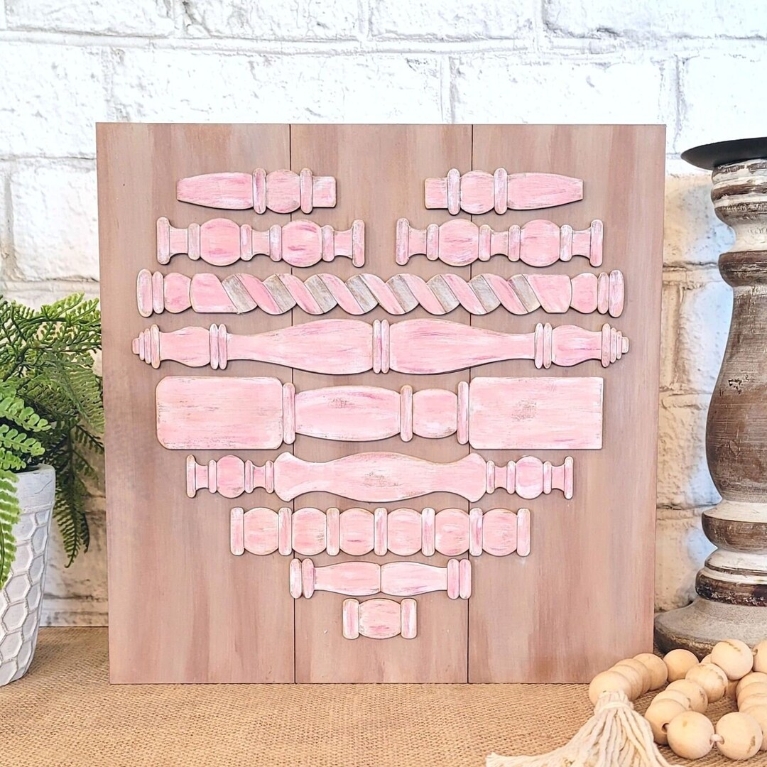 Wood Craft Kit Spindle Heart Sign Unfinished Unassembled Valentines Day ...