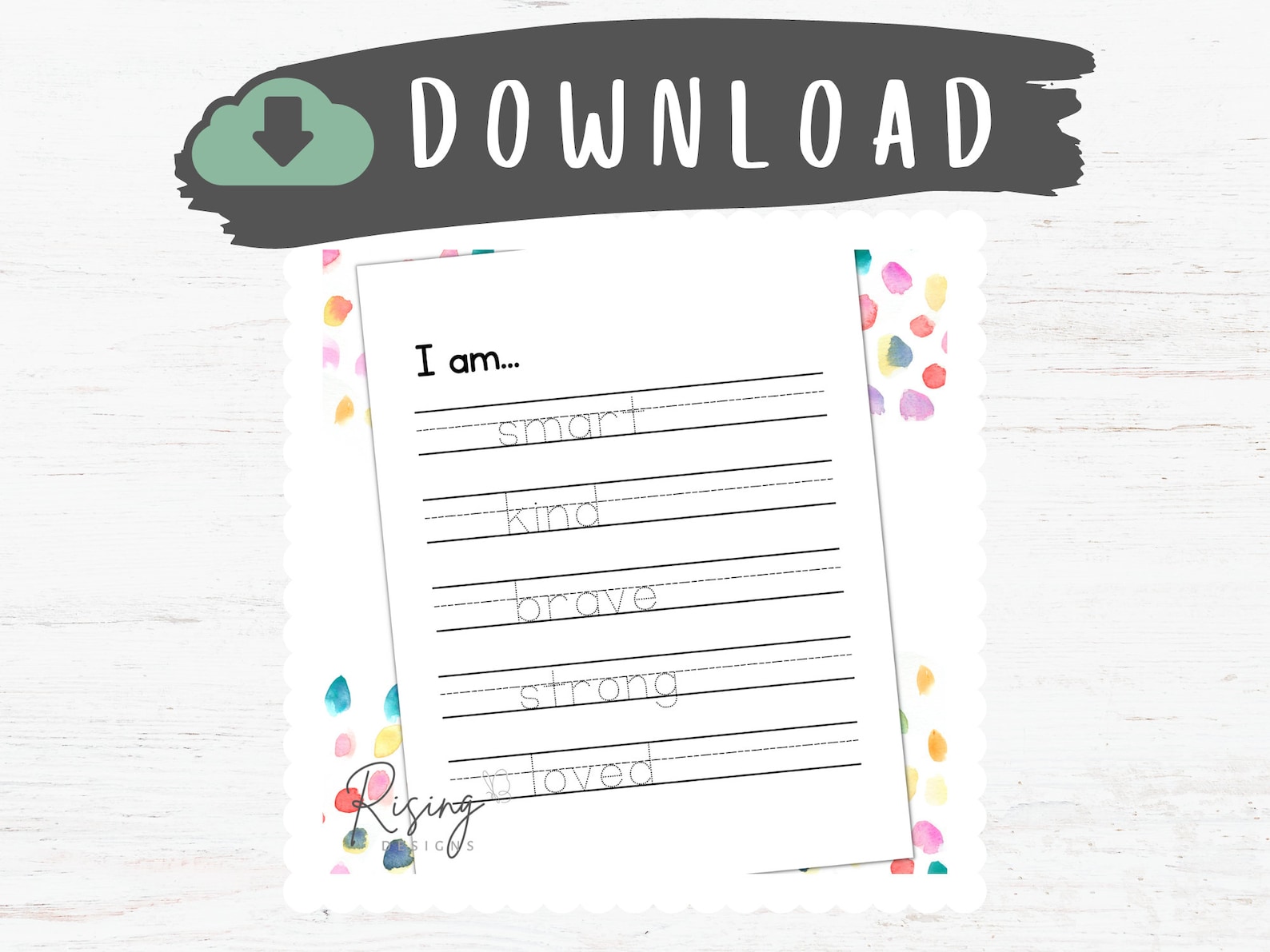 Printable Positive I Am Affirmation Tracing DIGITAL DOWNLOAD Kids ...