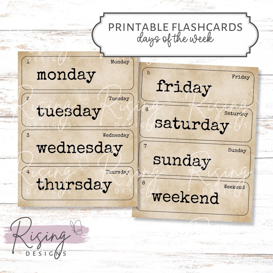 Printable Vintage-inspired Flashcards • DIGITAL DOWNLOAD • Days of the ...