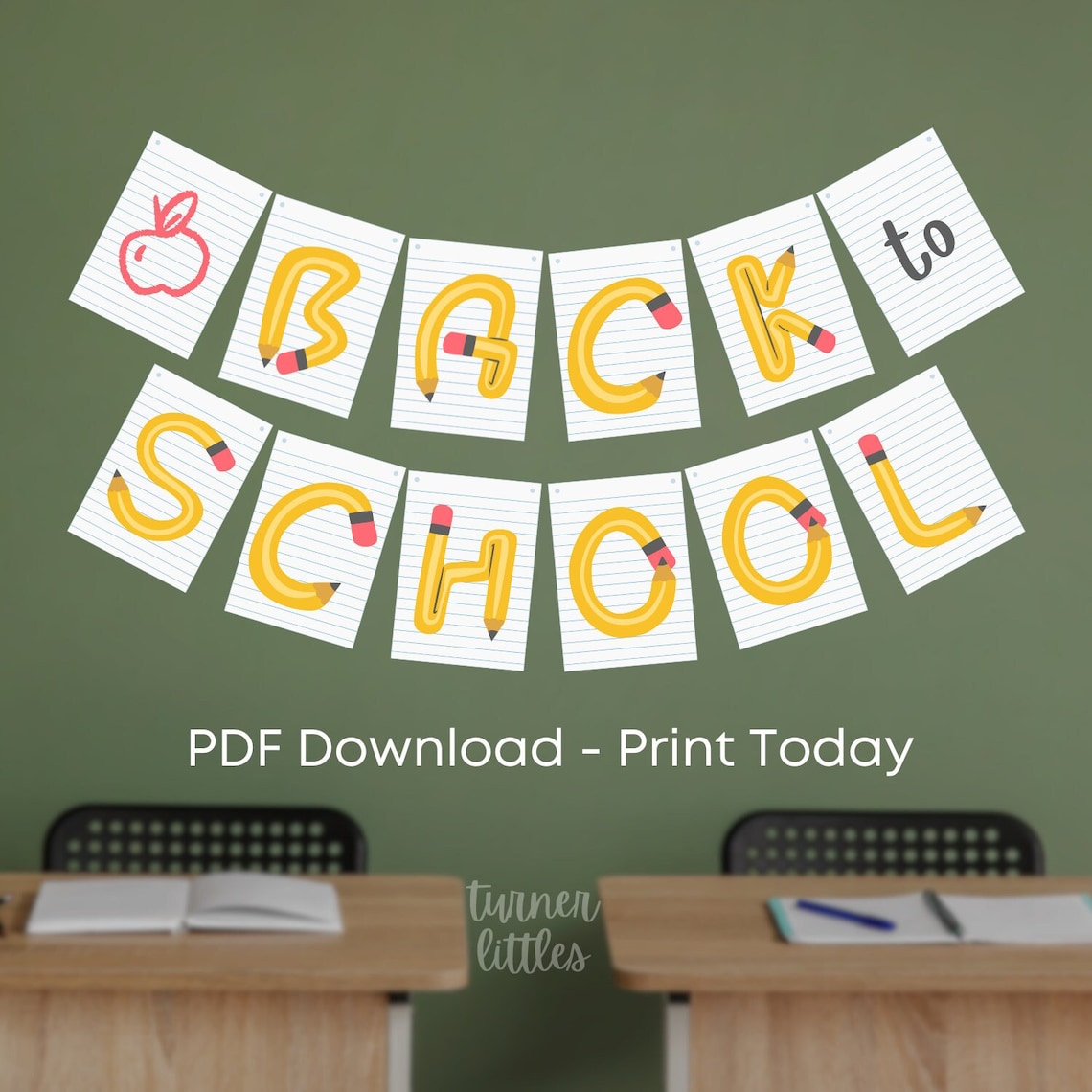Back to School Banner Printable - Pencil and Notebook Bulletin Board ...