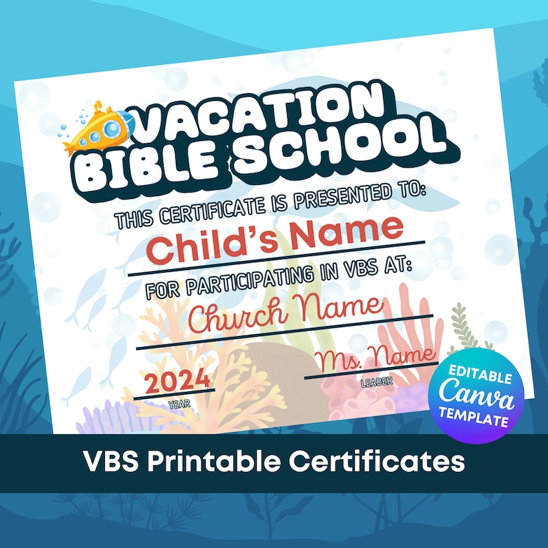 Ocean VBS Certificate: Scuba Theme, Editable Template (PDF) - Etsy