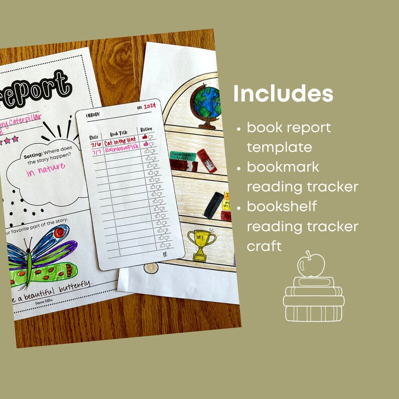 Kids Reading Log: Book Report Template, Bookshelf Tracker (PDF Download ...