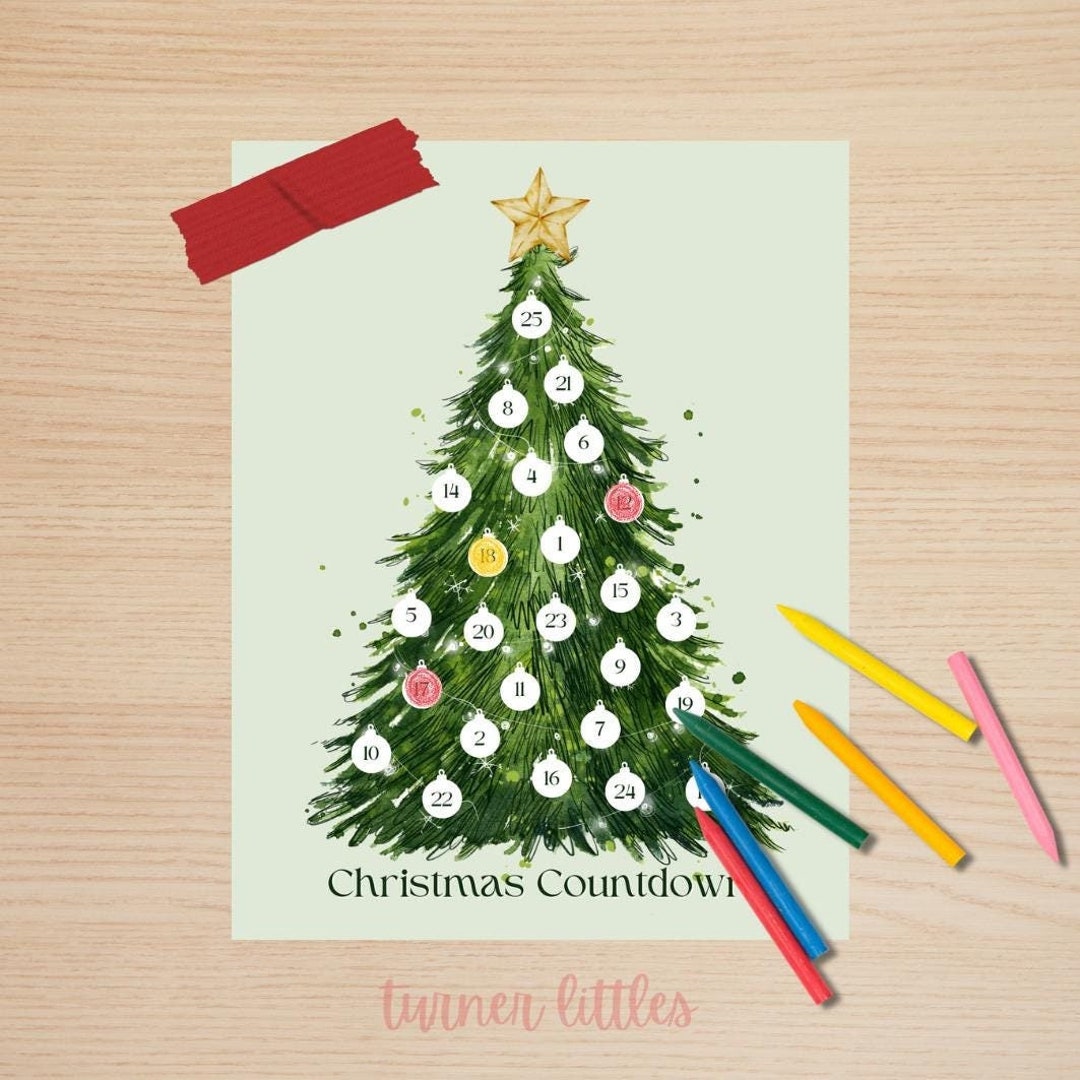 Advent Calendar Coloring Page Printable for Kids, Christmas Tree ...