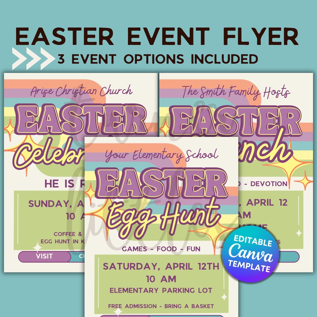Easter Canva Template: Editable Invitation & Egg Hunt Flyer (digital ...