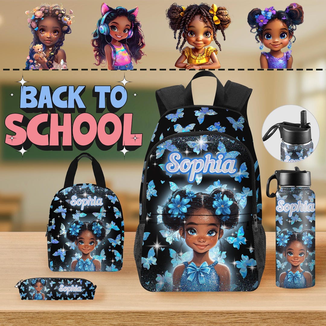 Custom Name Backpack Set, School Bags, Lunch Bag, Water Bottle for ...