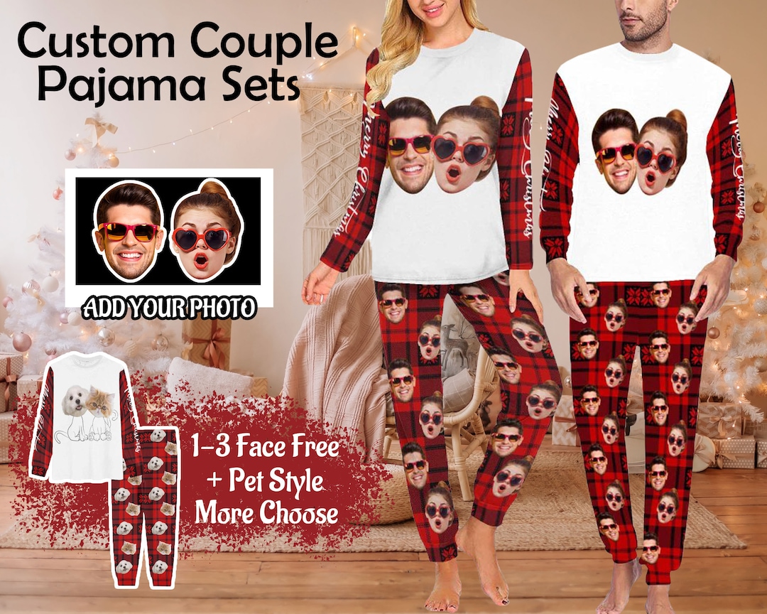 Personalized Pajama With Face, Custom Couple Pajama Set, Customized ...