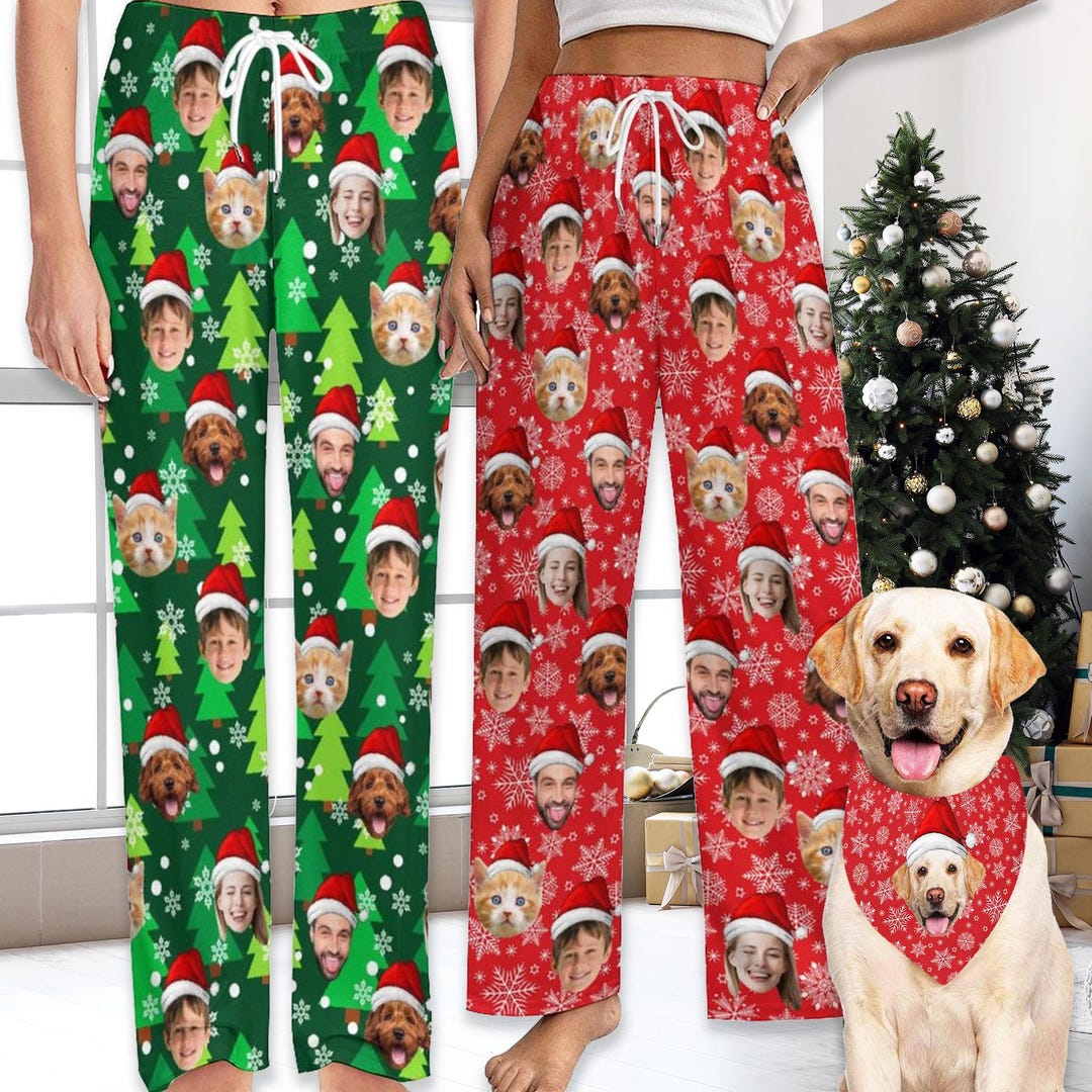 Custom Christmas Pajamas, Personalized Unisex Pajamas Pants, Face ...
