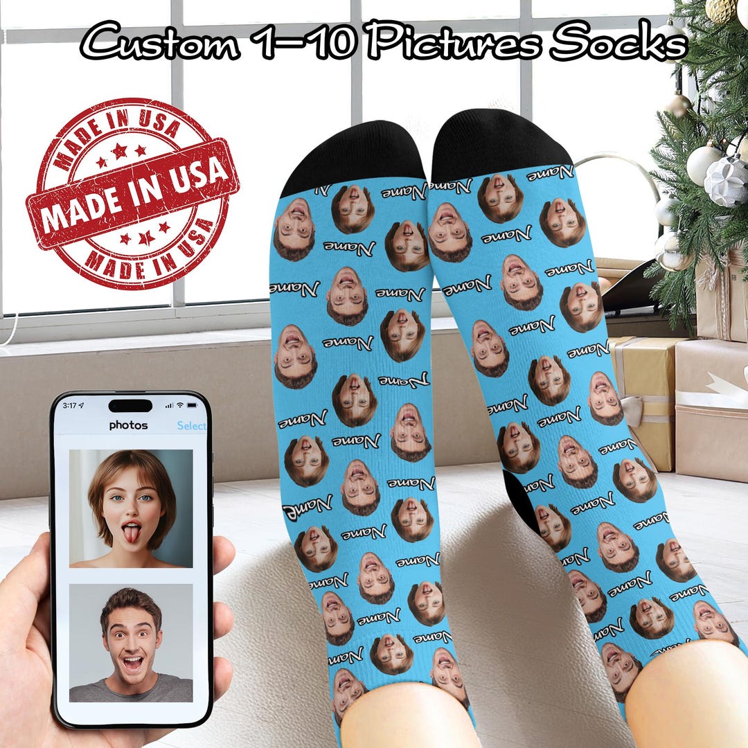 Custom Name Socks, Personalized Photo Socks, Text on Socks, Picture ...