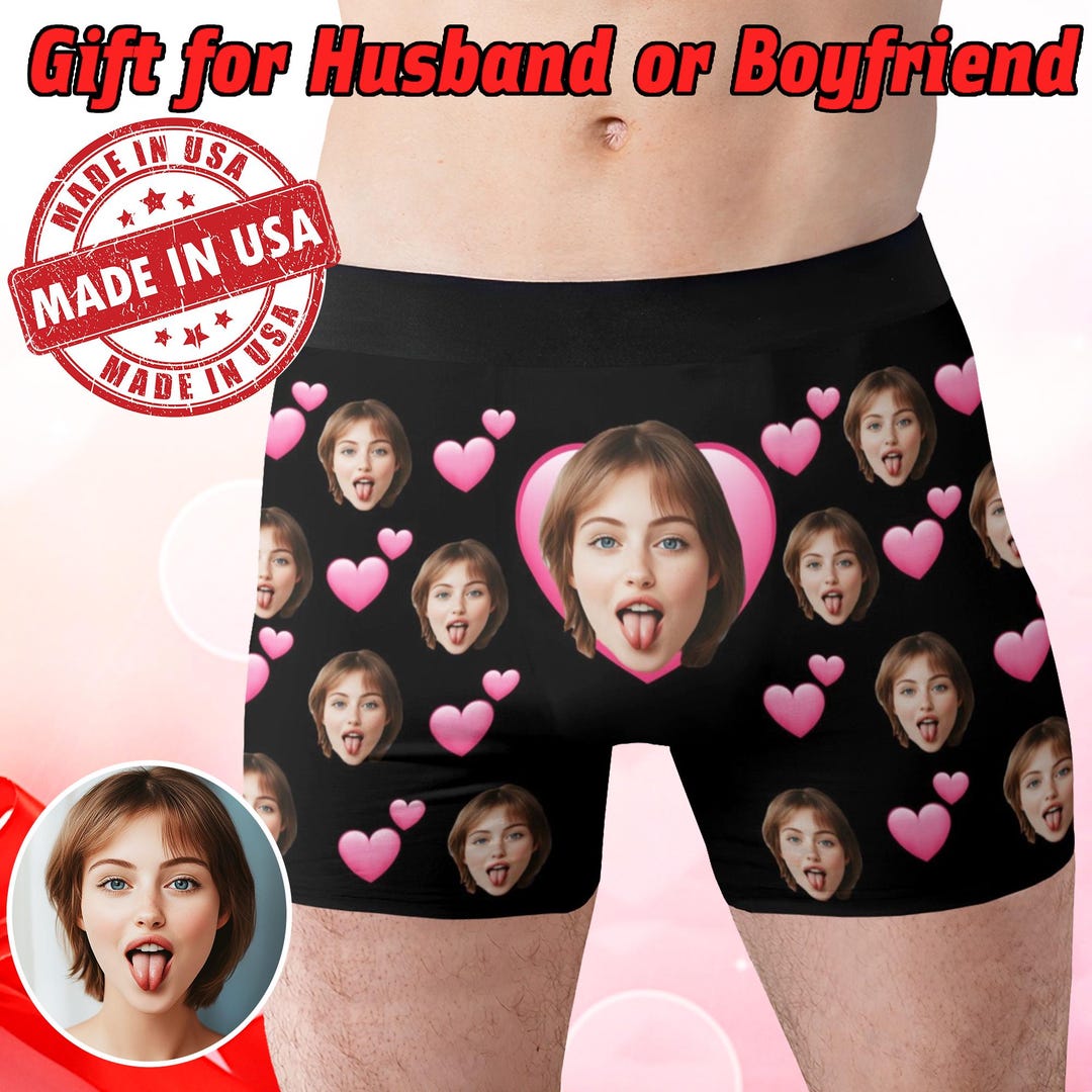 Custom Hearts Boxers With Face, Custom Loves Boxer, Personalized Photo ...