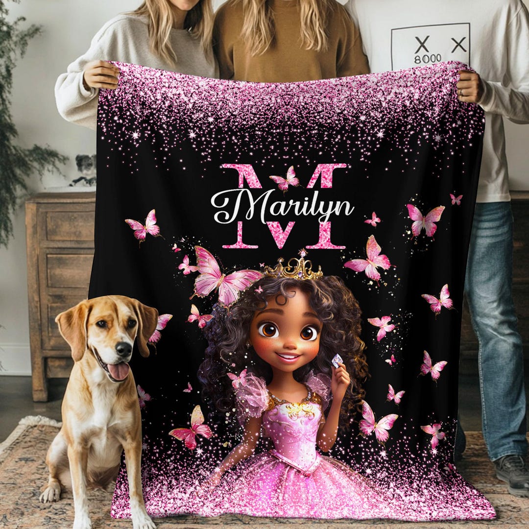 Custom Black African American Girls Blanket for Girls, Personalized ...