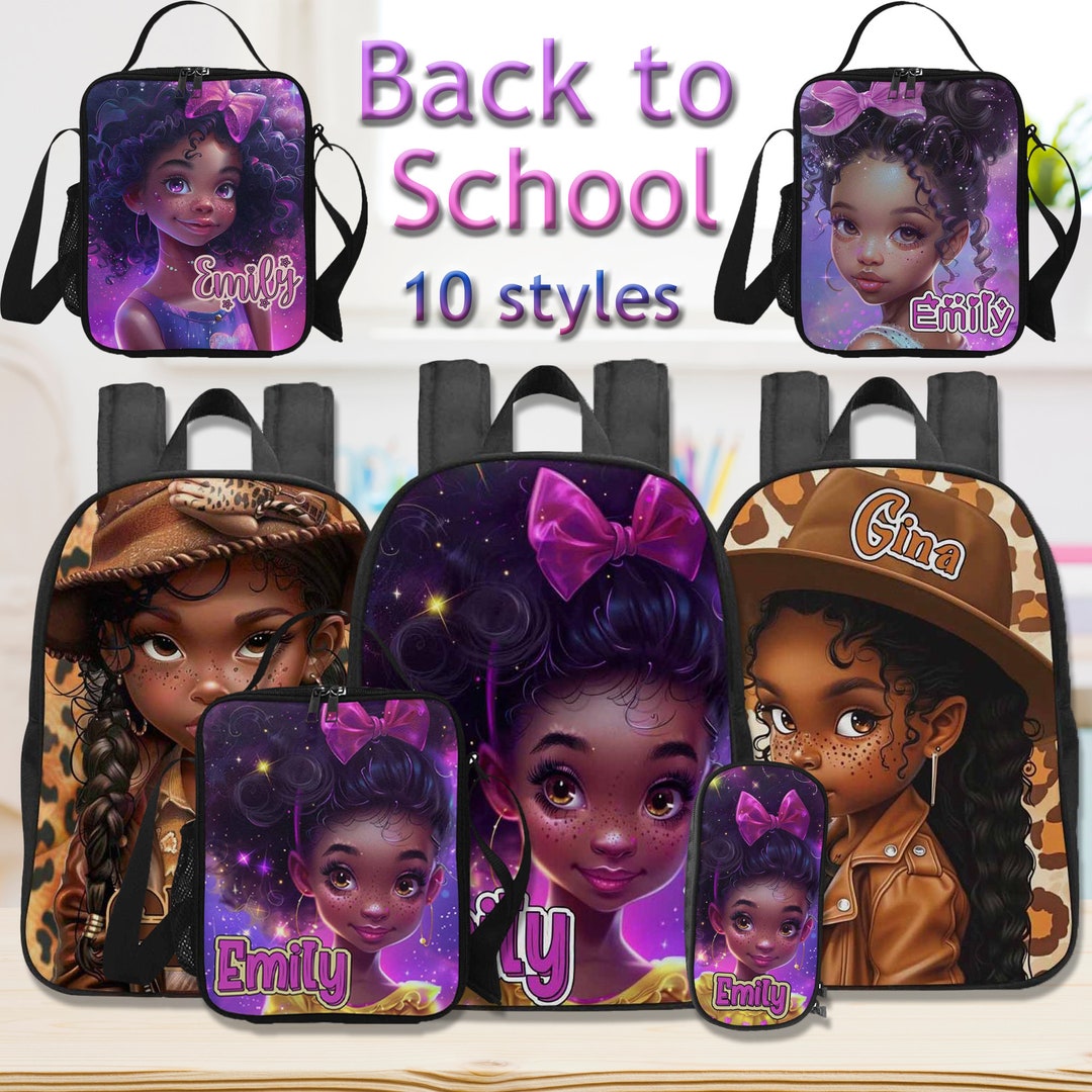 Custom Afro Black Girl Backpack,lunch Bag Pencil Pouch,personalized ...