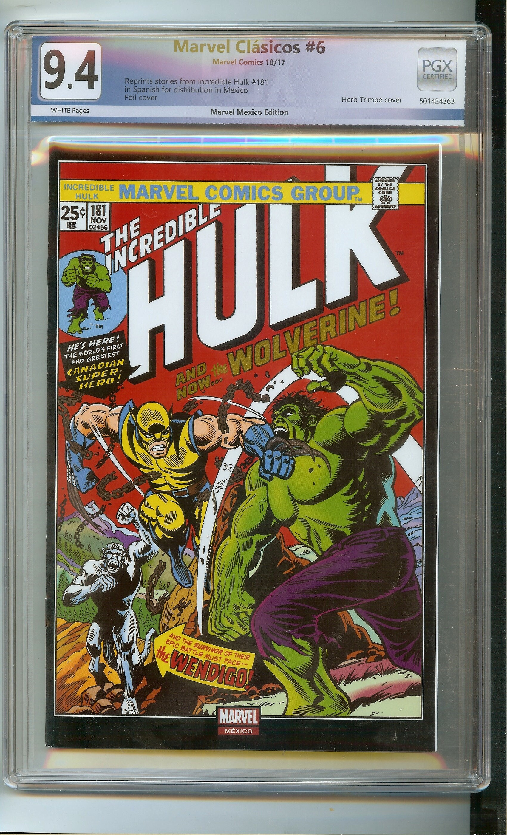 Marvel Clasicos #6 PGX 9.4 Reprints Hulk #181 "marvel Mexico Edition ...