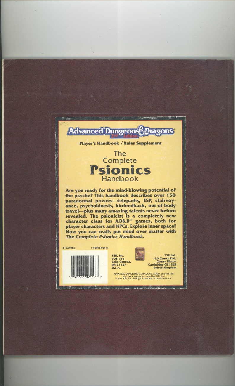 Advanced Dungeons & Dragons the Complete Psionics Handbook - Etsy