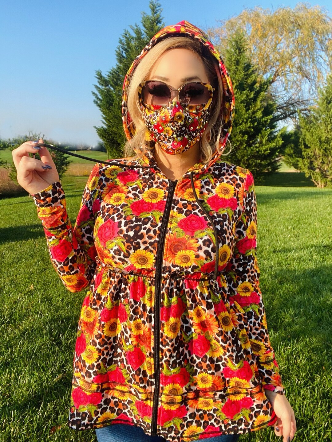 Women’s Sunflower Rose Obsession Zip-up Long Sleeve Hoodie Jacket for ...