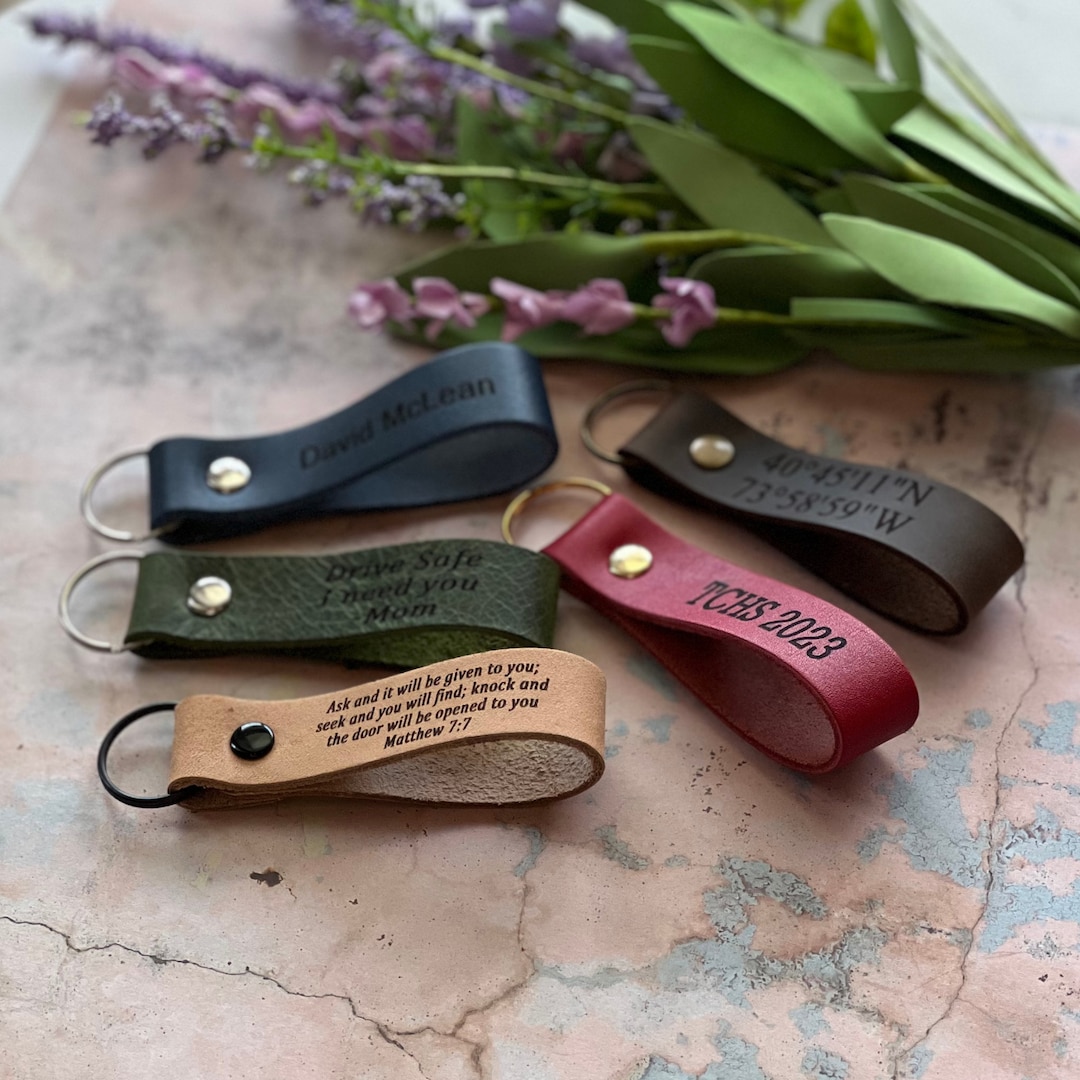 Personalized Leather Keychain, Customized Keychain, Custom Leather Key ...
