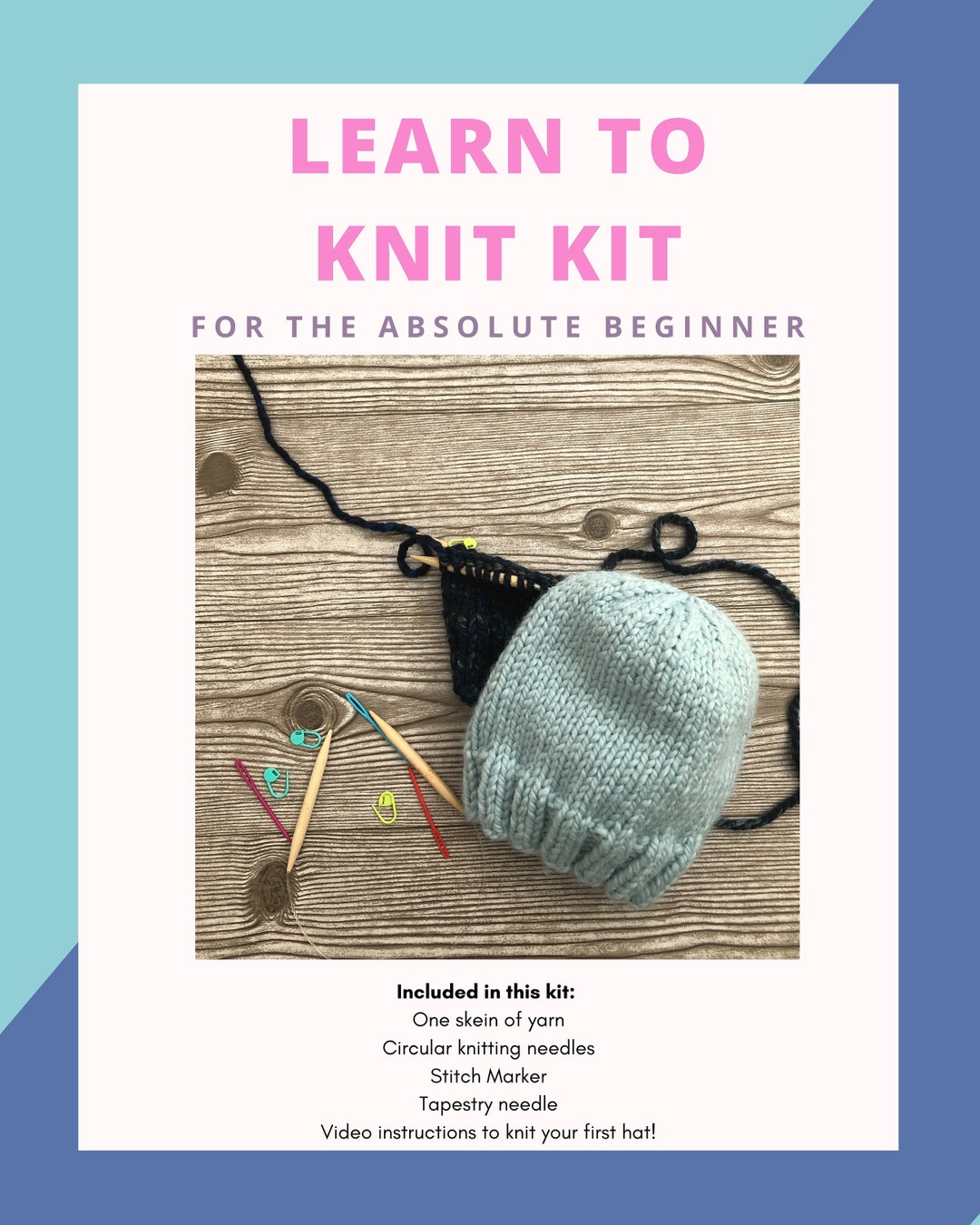 Knit Kit, Beginner Knitting Kit Hat, Craft Kit for Adults, Learn to ...
