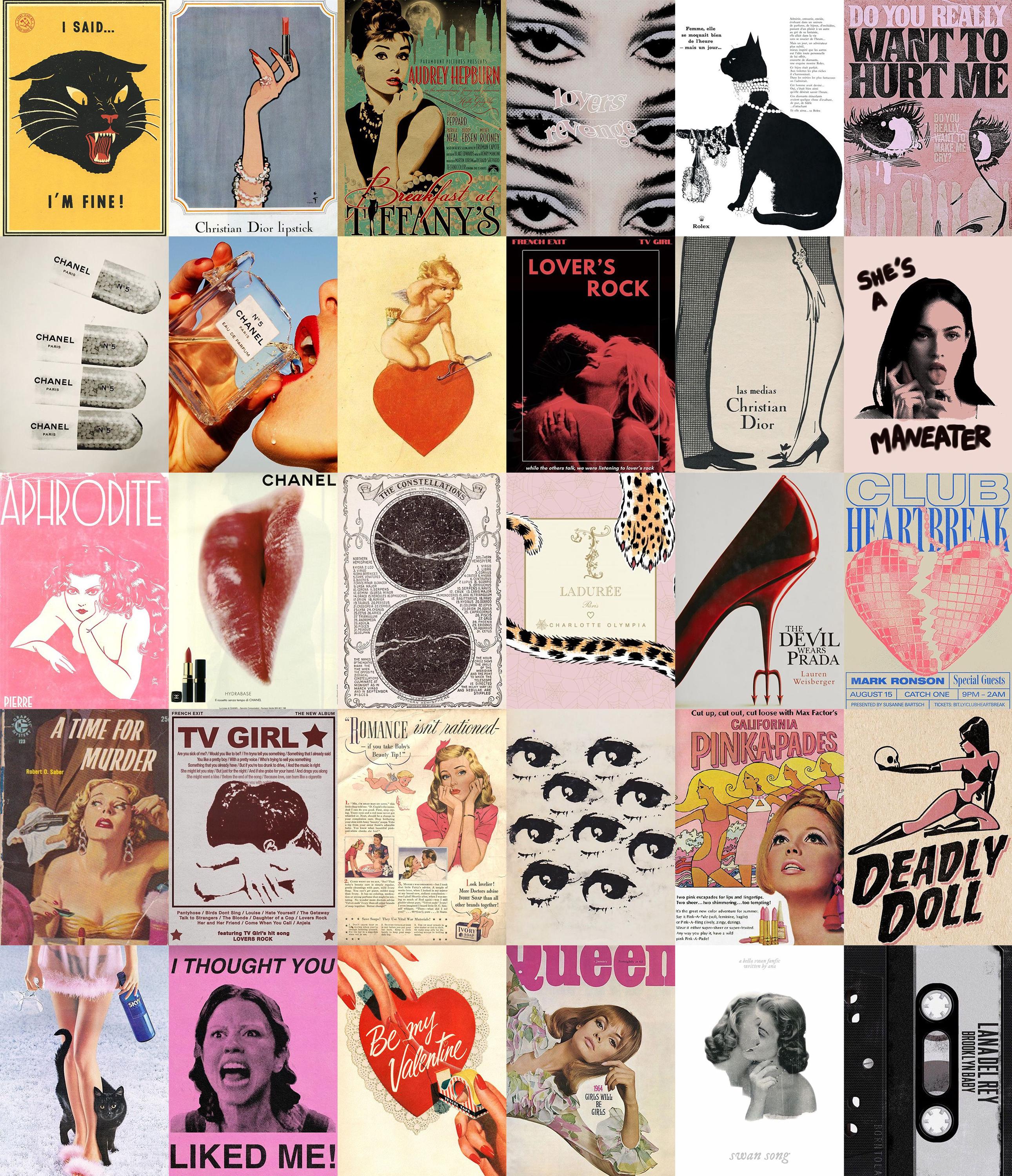 100 PCS | Vintage Grunge Poster Collage | Retro Aesthetic Wall Collage ...